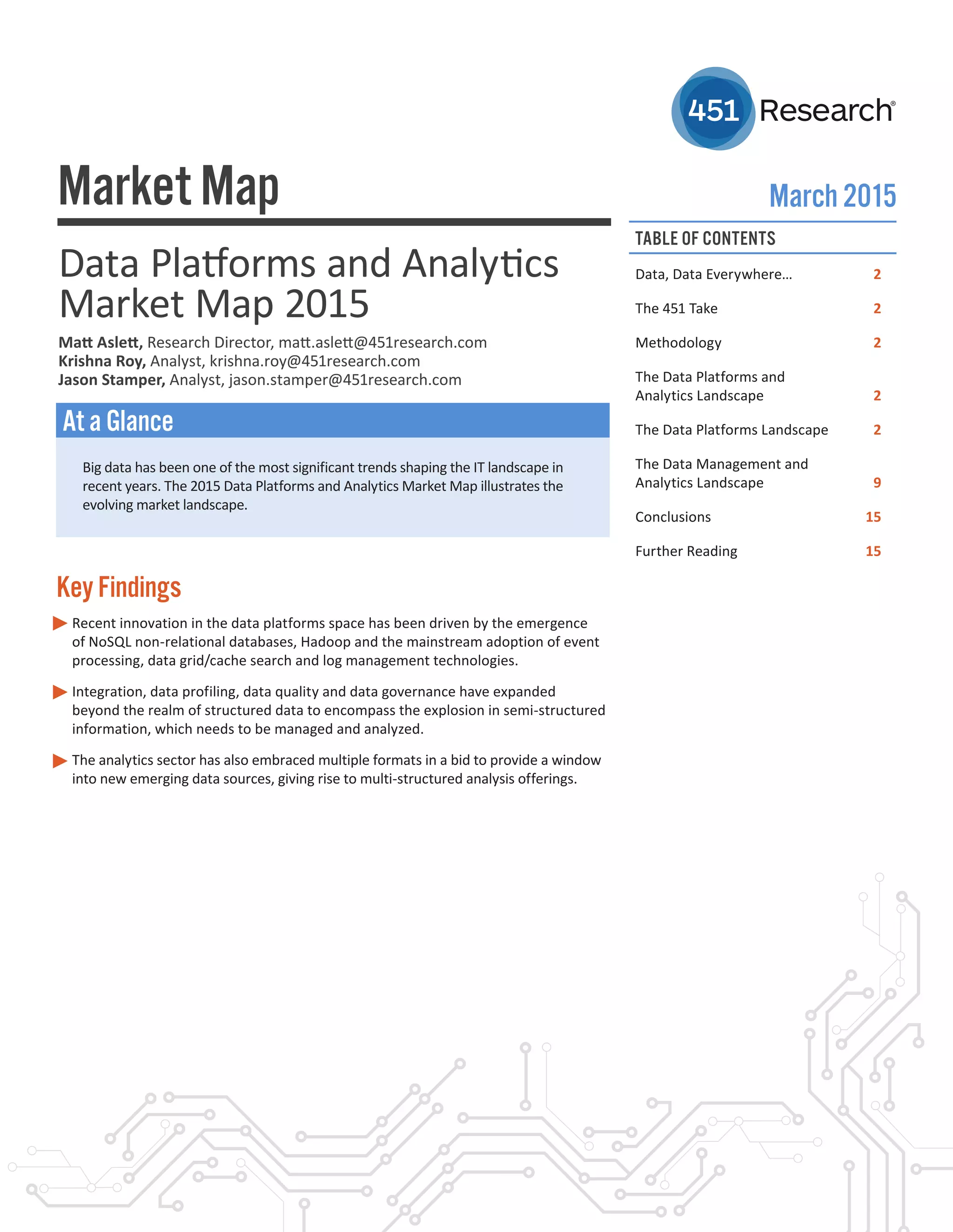 451 Research - Data Platforms and Analytics Market Map 2015 - Exec ...