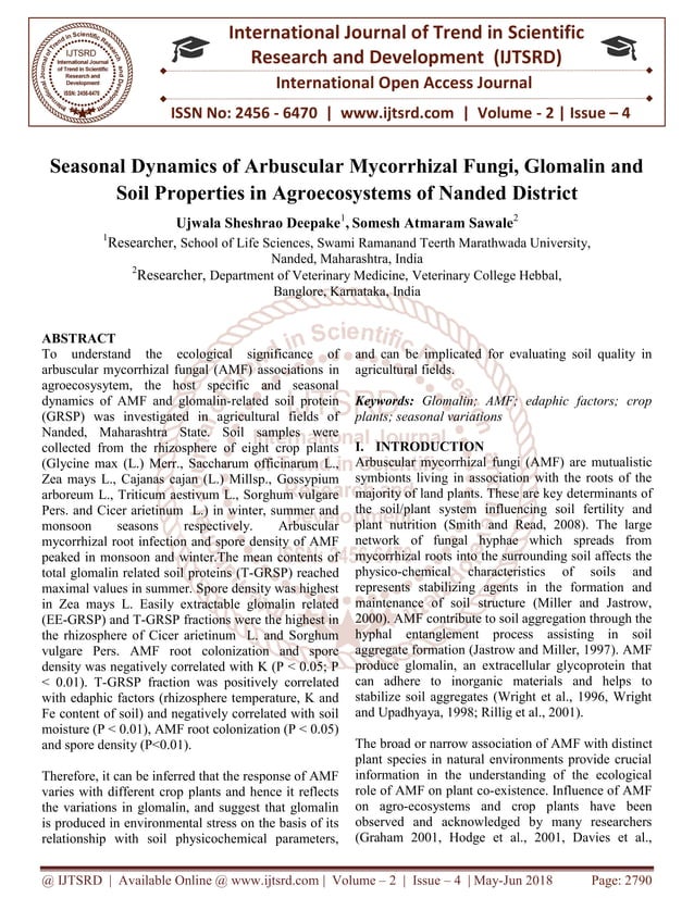 Seasonal Dynamics of Arbuscular Mycorrhizal Fungi, Glomalin and Soil ...