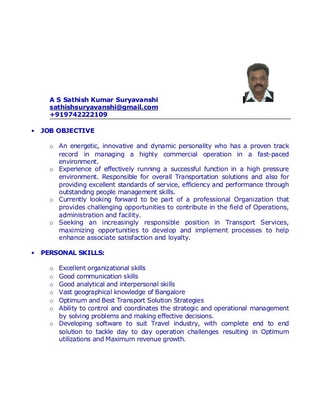 A S SATHISH KUMAR - RESUME A S SATHISH KUMAR - RESUME