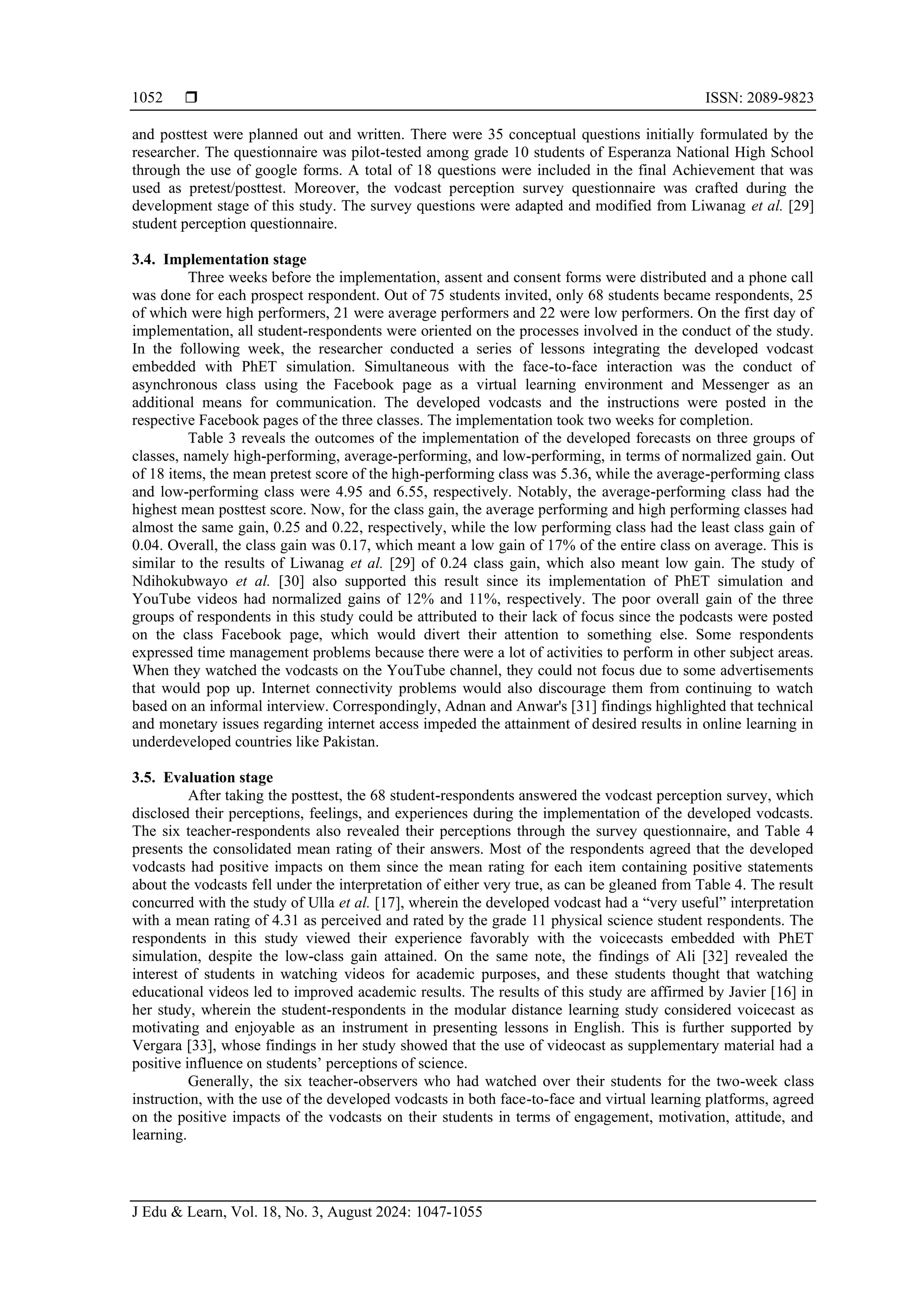 Vodcast embedded with physics education technology simulation in learning projectile motion ...