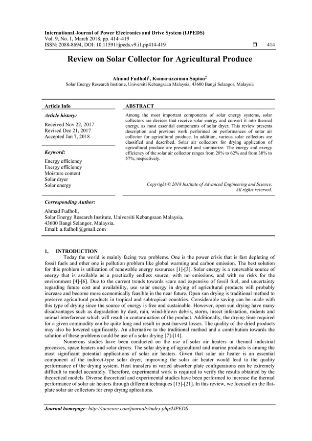 Review on Solar Collector for Agricultural Produce | PDF | Power and Energy Industry | Industries