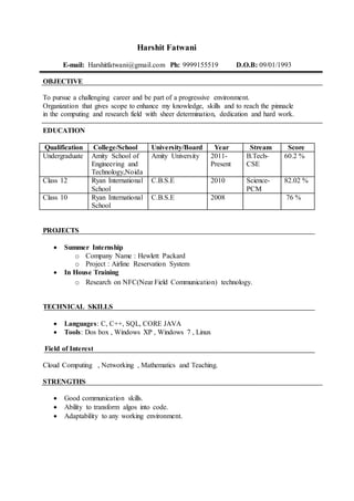 Harshit Fatwani Resume | DOCX
