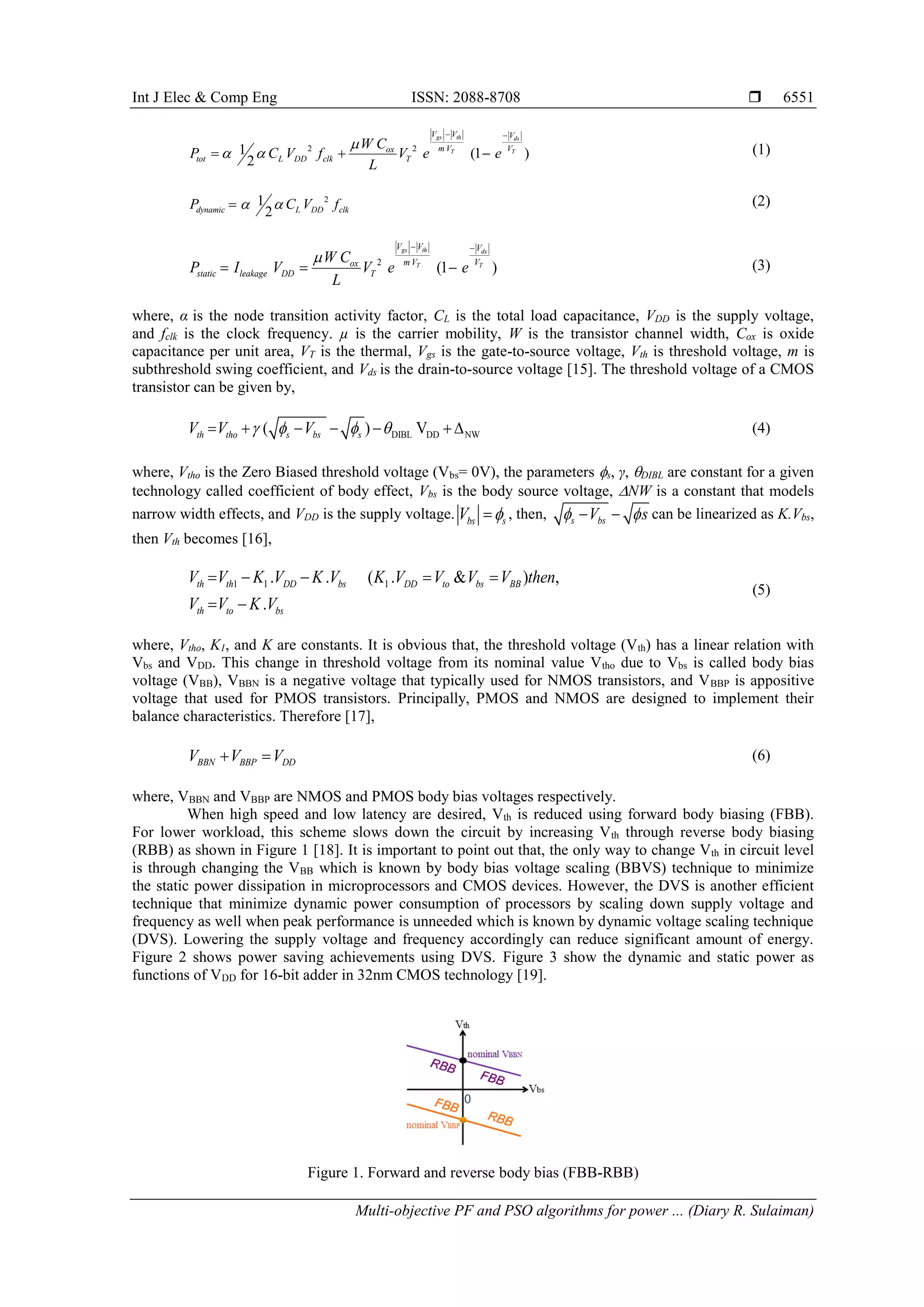 Multi Objective Pareto Front And Particle Swarm Optimization Algorithms For Power Dissipation
