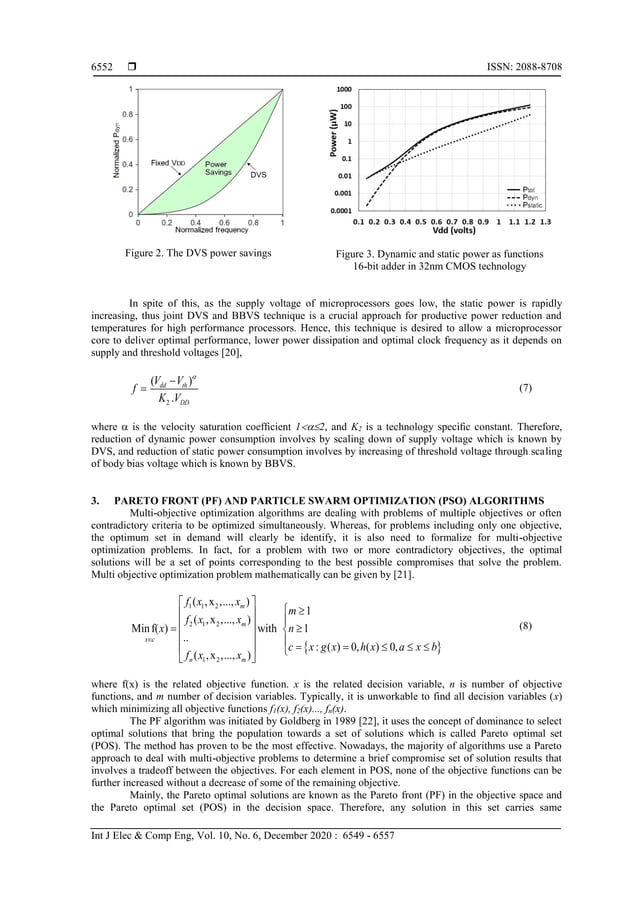 Multi-objective Pareto front and particle swarm optimization algorithms for power dissipation ...