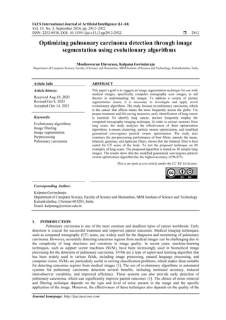 Optimizing pulmonary carcinoma detection through image segmentation using evolutionary ...