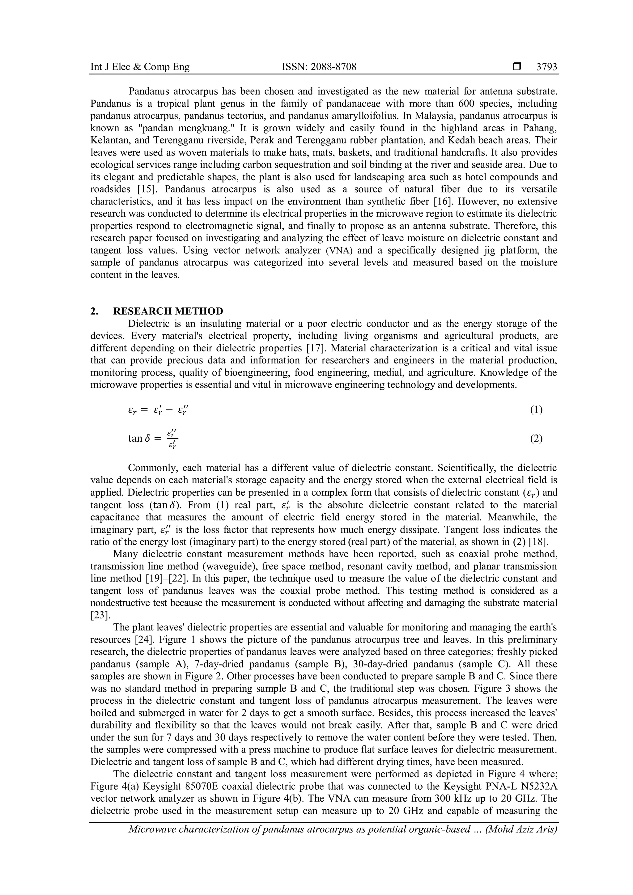 Microwave characterization of pandanus atrocarpus as potential organic ...
