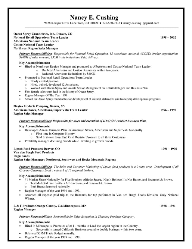 Nancy E. Cushing Resume Executive Resume | PDF