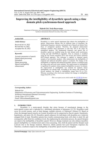 Improving the intelligibility of dysarthric speech using a time domain pitch synchronous-based ...
