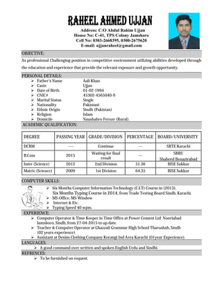 Raheel New cv JAMSHORO | PDF