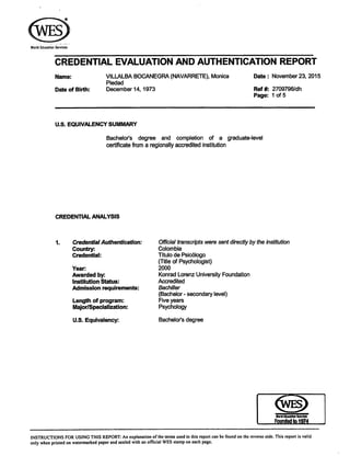 Wes - Credential evaluation report 2015 | PDF