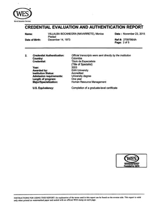 Wes - Credential evaluation report 2015 | PDF