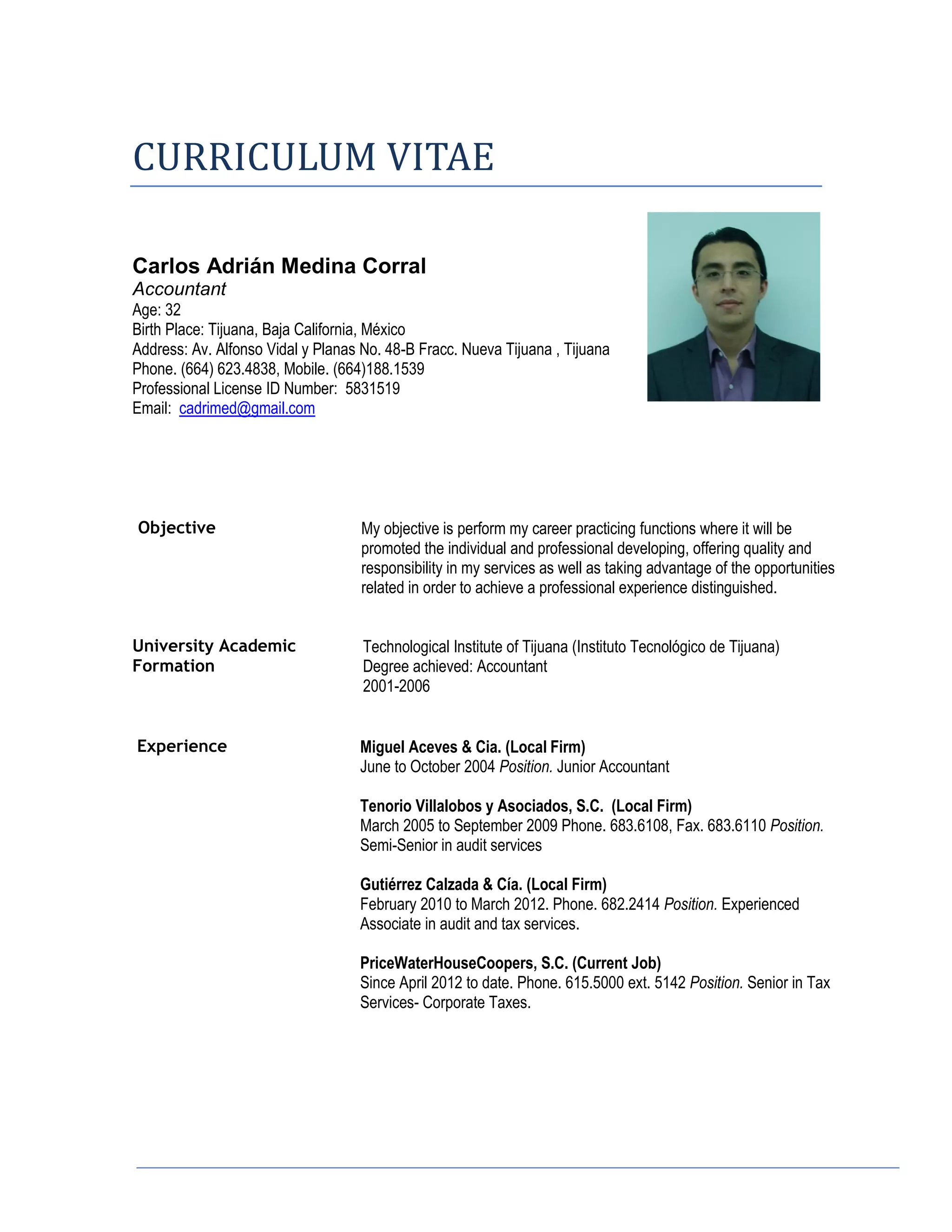 Adrian Medina- CV | PDF | Business Accounting & Finance | Business
