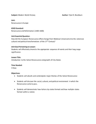 Renaissance Lesson Plan | DOCX