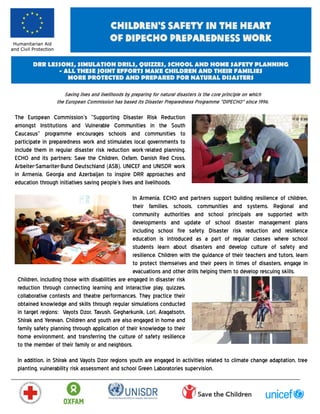 Children's safety in the heart of DIPECHO preparedness work: Armenia ...
