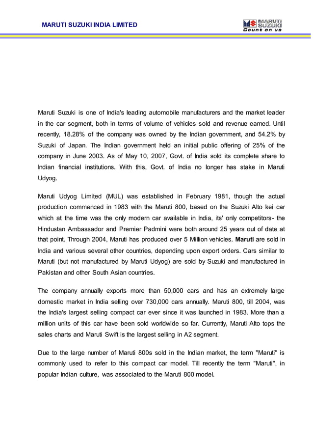 45312185 maruti-suzuki-project-report | DOC