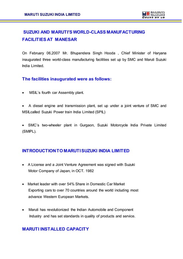 45312185 maruti-suzuki-project-report | DOC