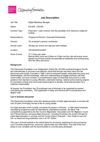 Digital Marketing Manager - Job Description and Person Specification | DOCX