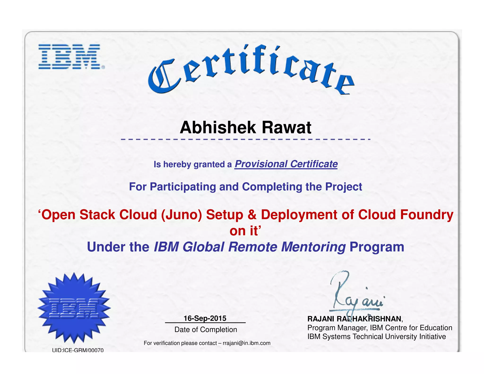 GRM Certificate_Abhishek R | PDF