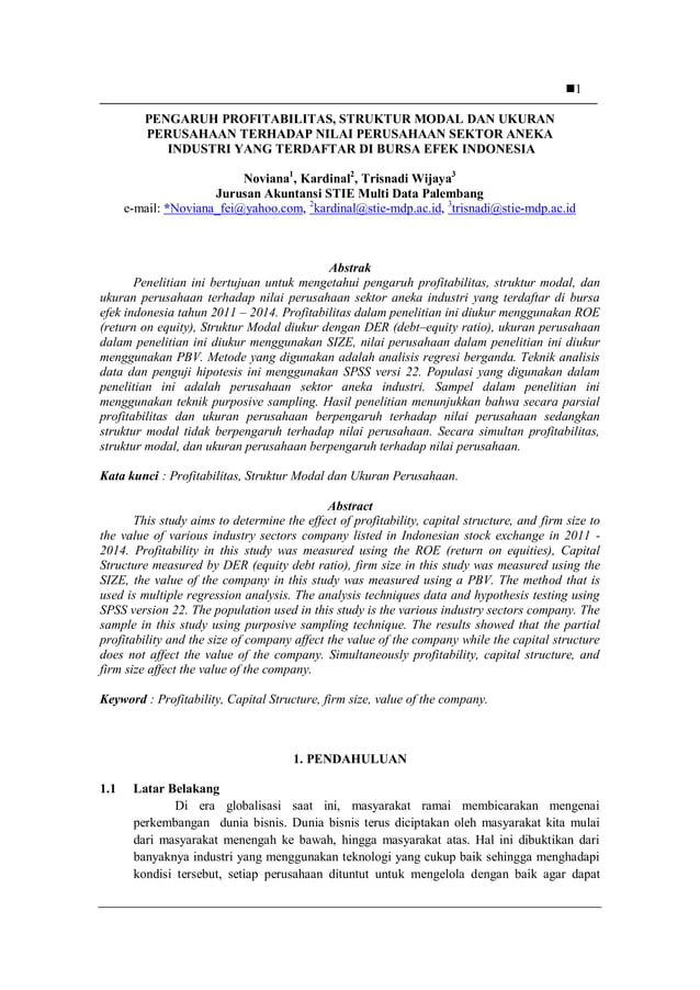 Pengaruh Profitabilitas, Struktur Modal dan Ukuran Perusahaan terhadap Nilai Perusahaan Sektor ...