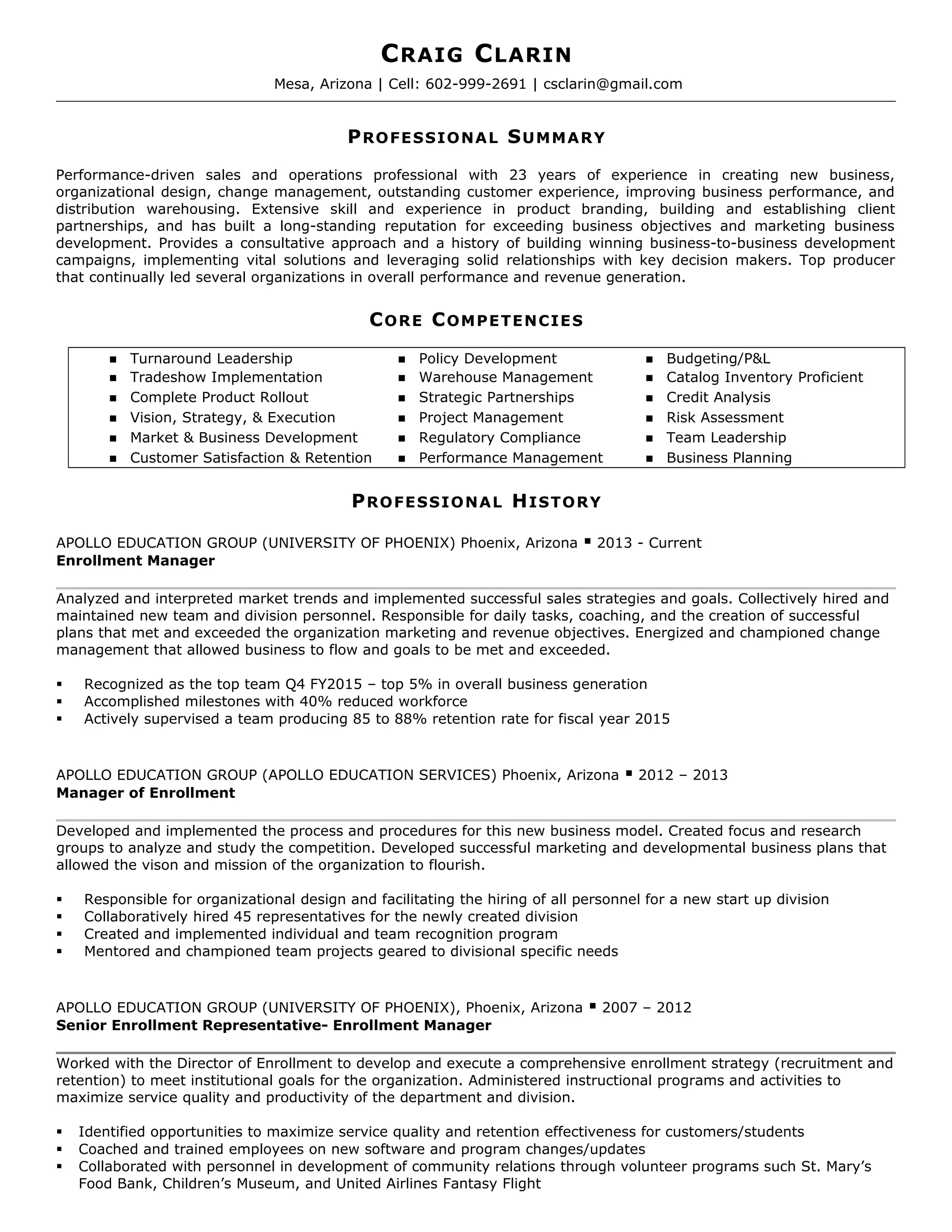 Craig Clarin Resume updated 11-17-15 1 | DOC