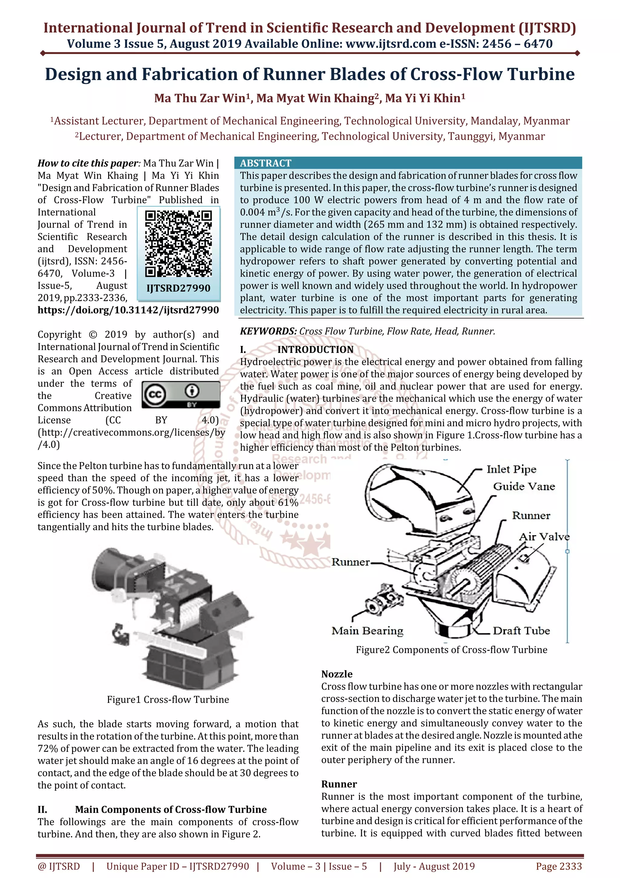 Design and Fabrication of Runner Blades of Cross Flow Turbine | PDF