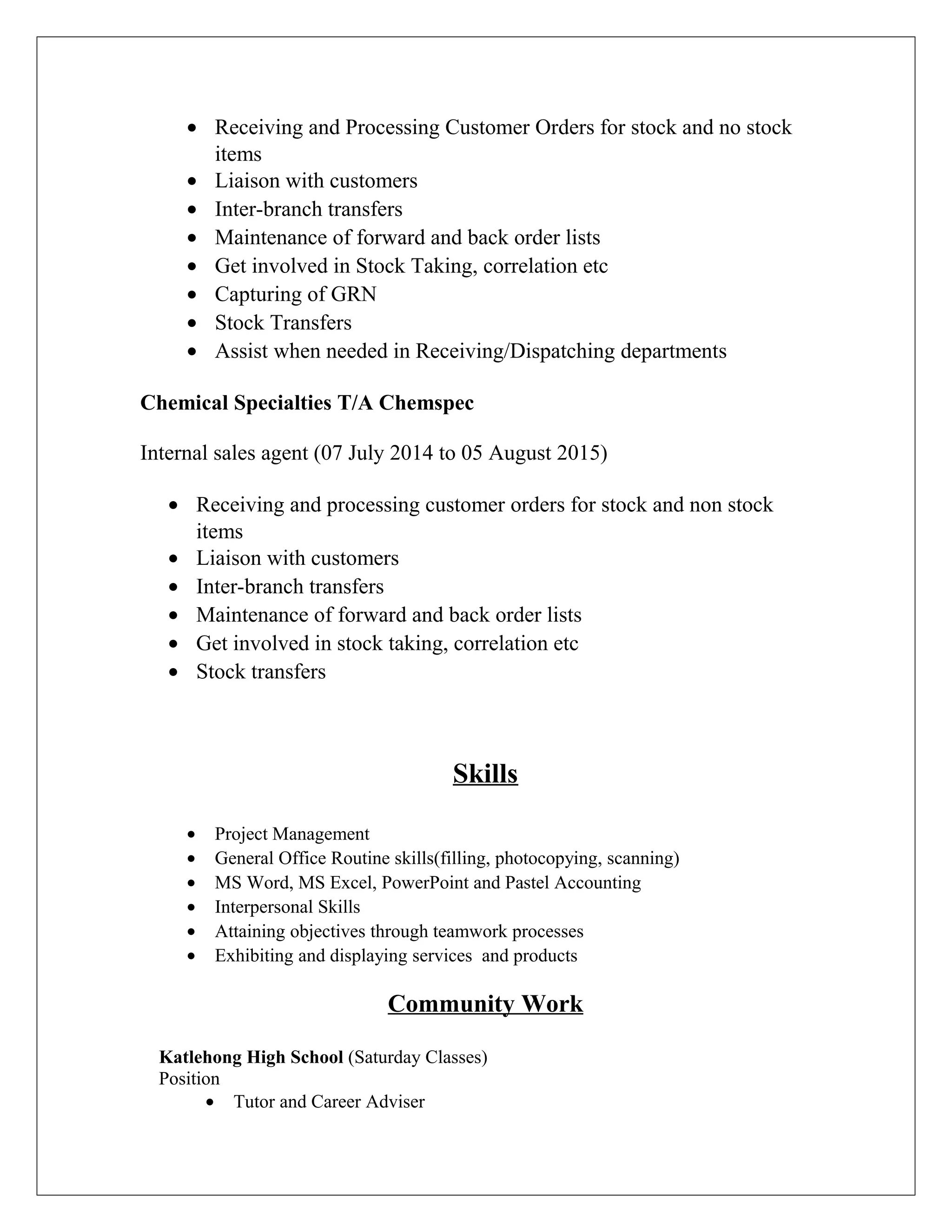 Curriculum Vitae of Nonkululeko Masoka 2016 | PDF