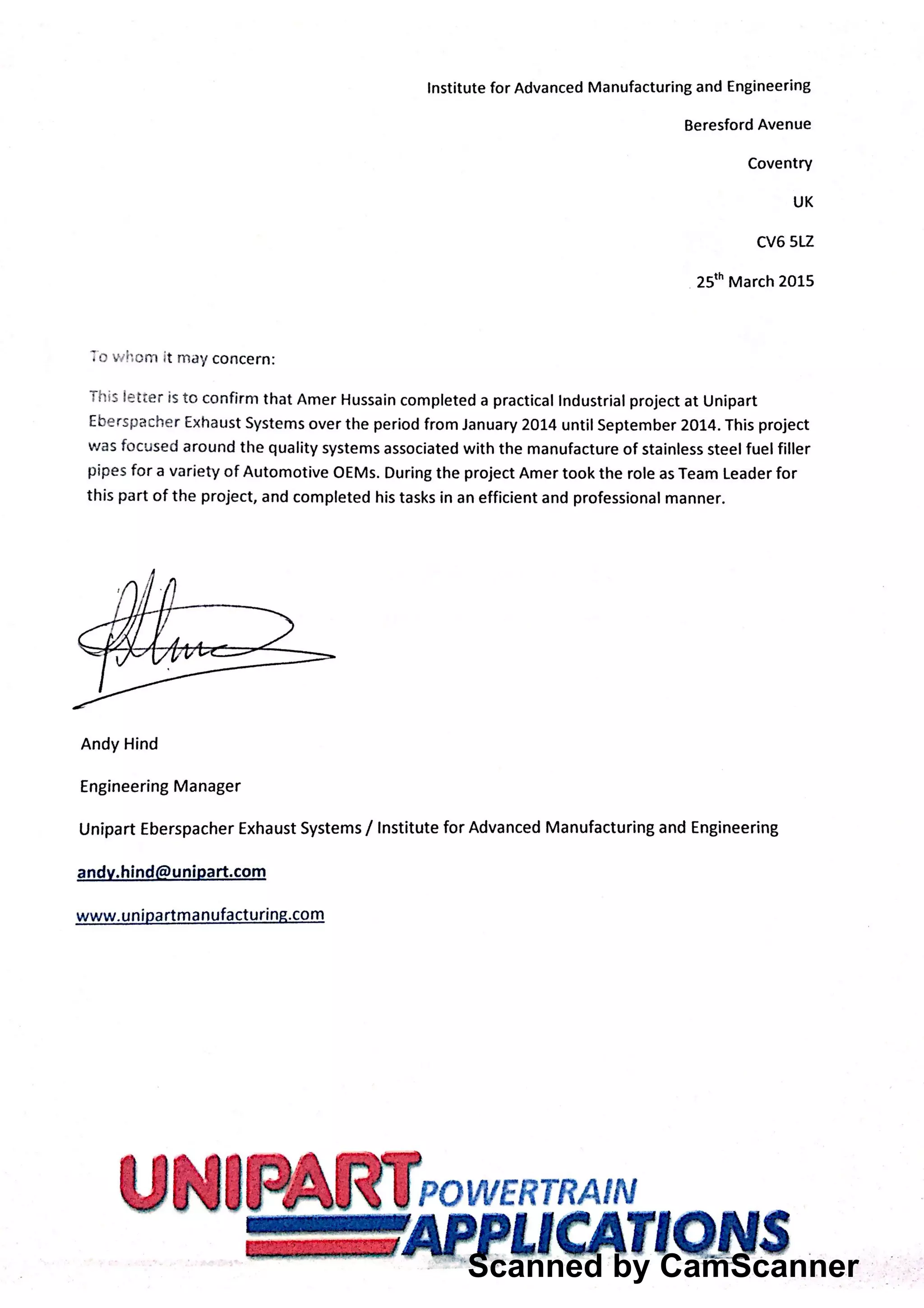 unipart experience letter | PDF
