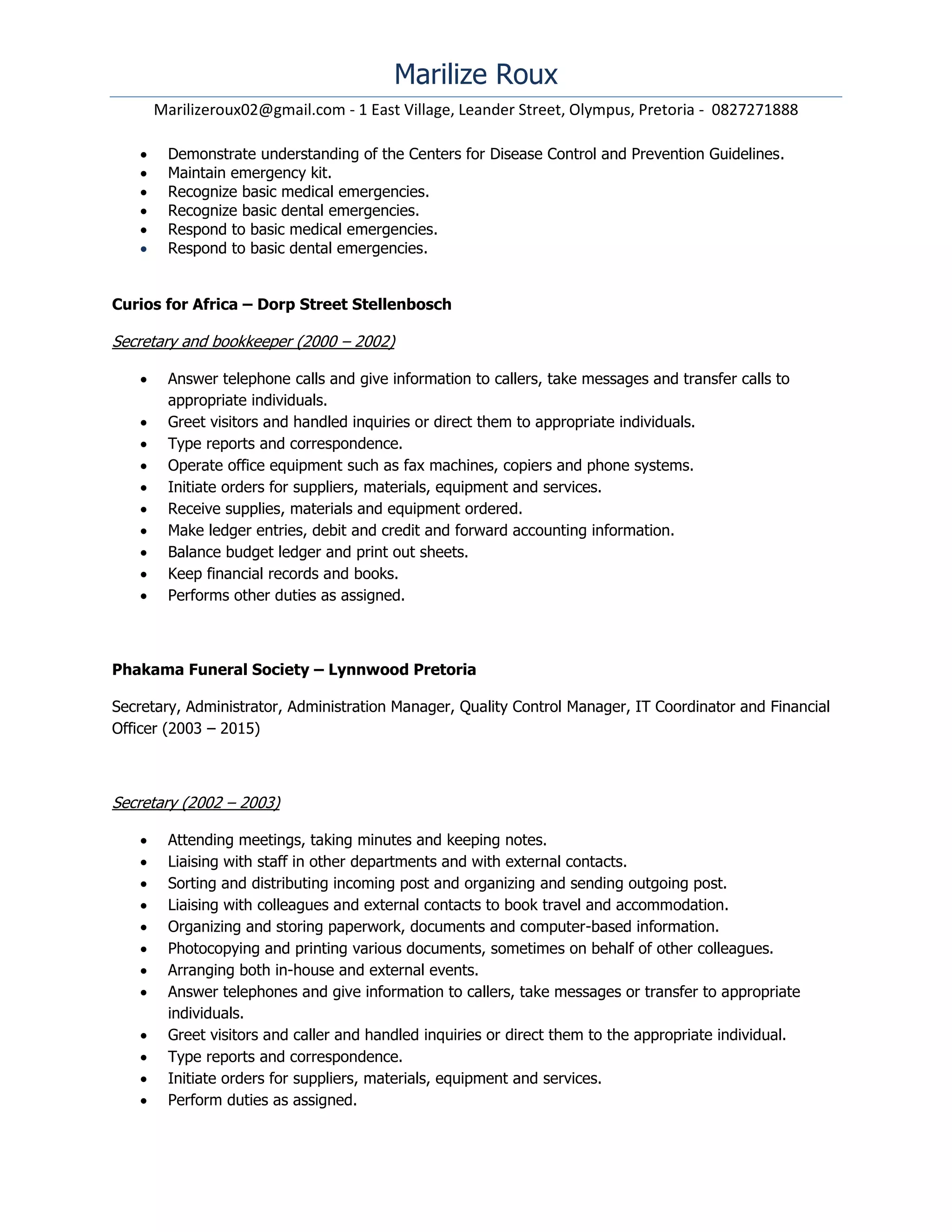 Marilize Roux CV | PDF | Dental Health | Diseases and Conditions