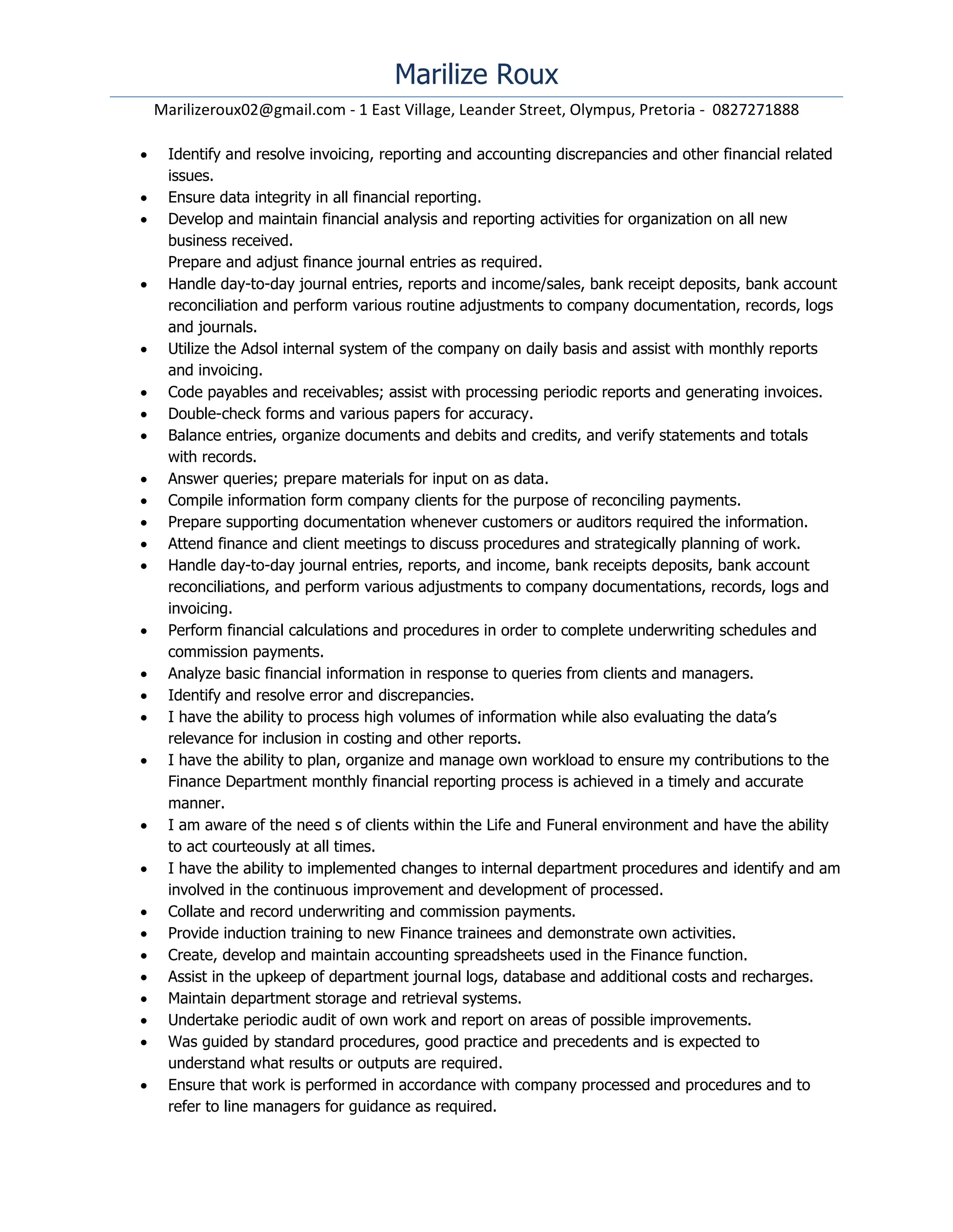 Marilize Roux CV | PDF | Dental Health | Diseases and Conditions