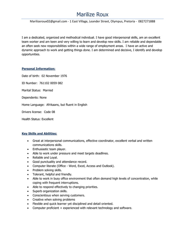 Marilize Roux CV | PDF | Dental Health | Diseases and Conditions
