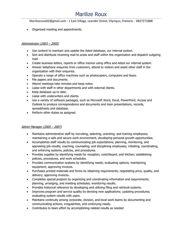 Marilize Roux CV | PDF | Dental Health | Diseases and Conditions
