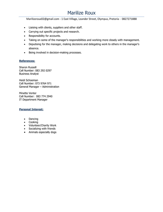 Marilize Roux CV | PDF | Dental Health | Diseases and Conditions