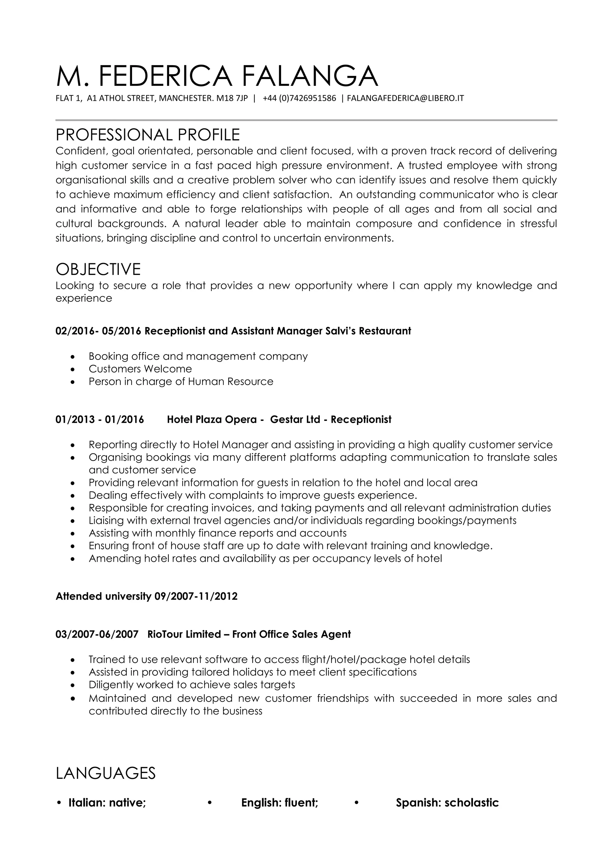 ENGLISH CV FEDERICA | PDF