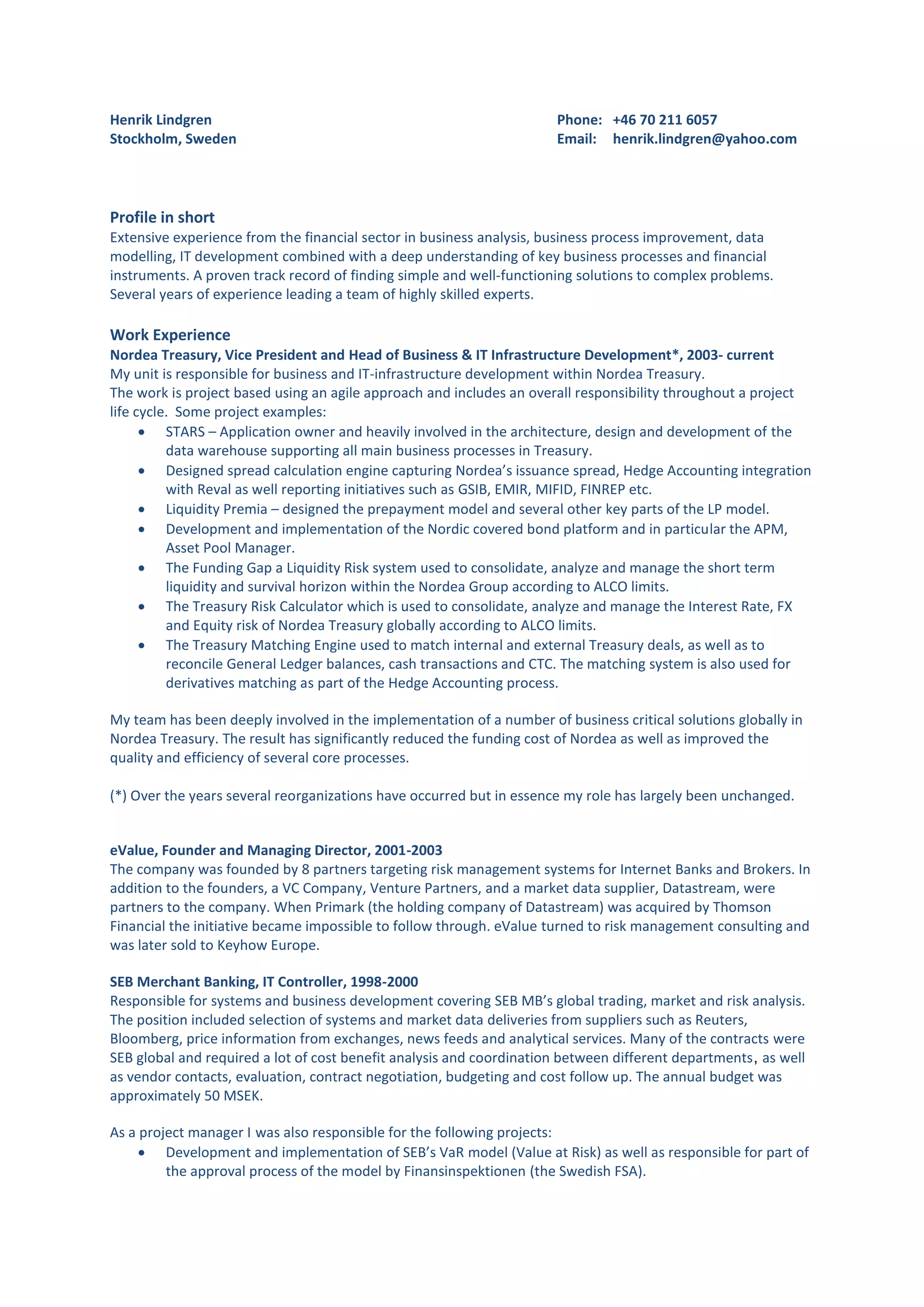 Henrik Lindgren CV | PDF