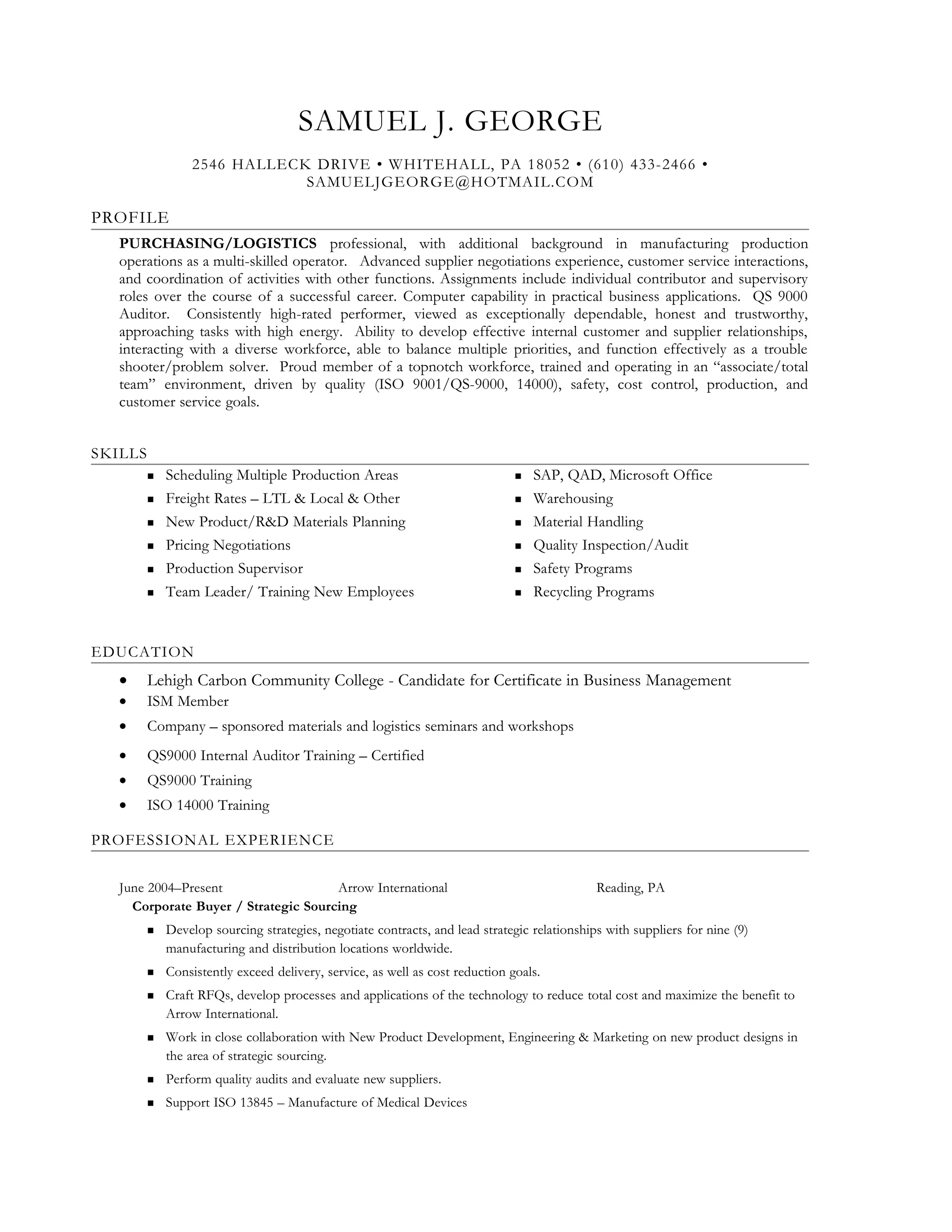 Samuel George Resume | DOC