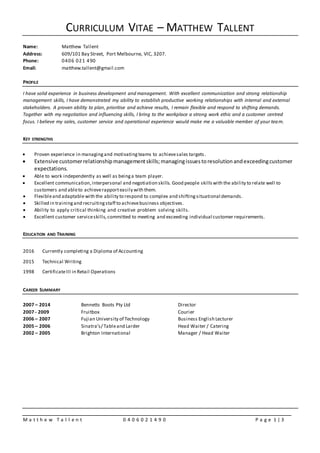 Matthew Tallent - CV | DOCX | Business Administration | Business