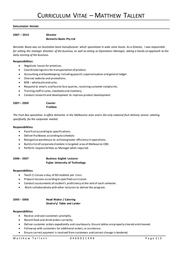 Matthew Tallent - CV | DOCX | Business Administration | Business