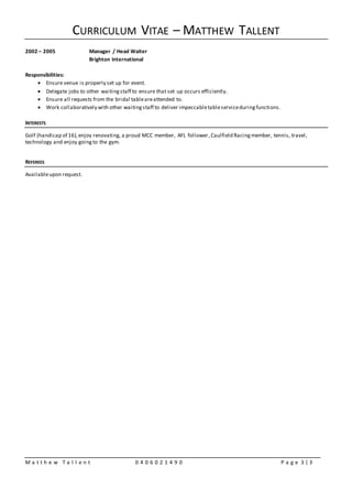 Matthew Tallent - CV | DOCX | Business Administration | Business