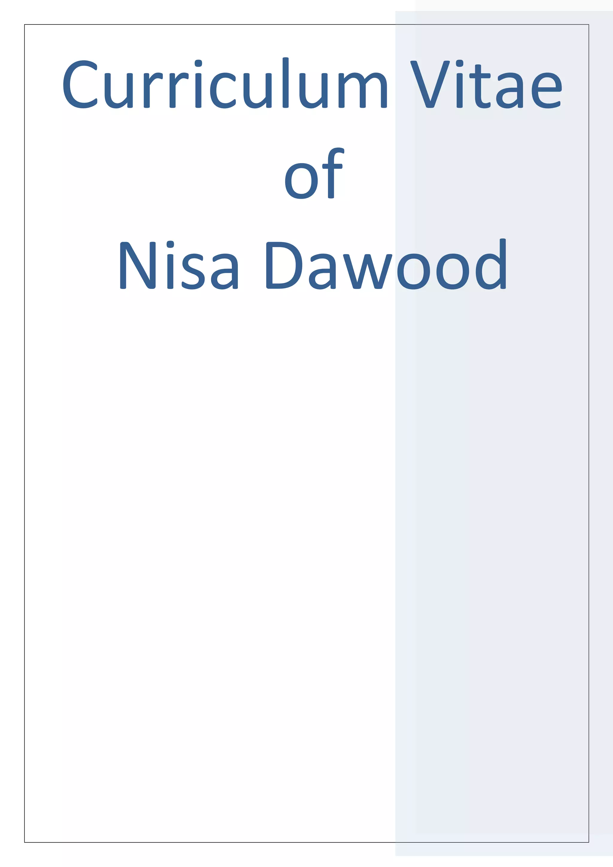 CURRICULUM VITAE OF NISA DAWOOD in word document | DOC
