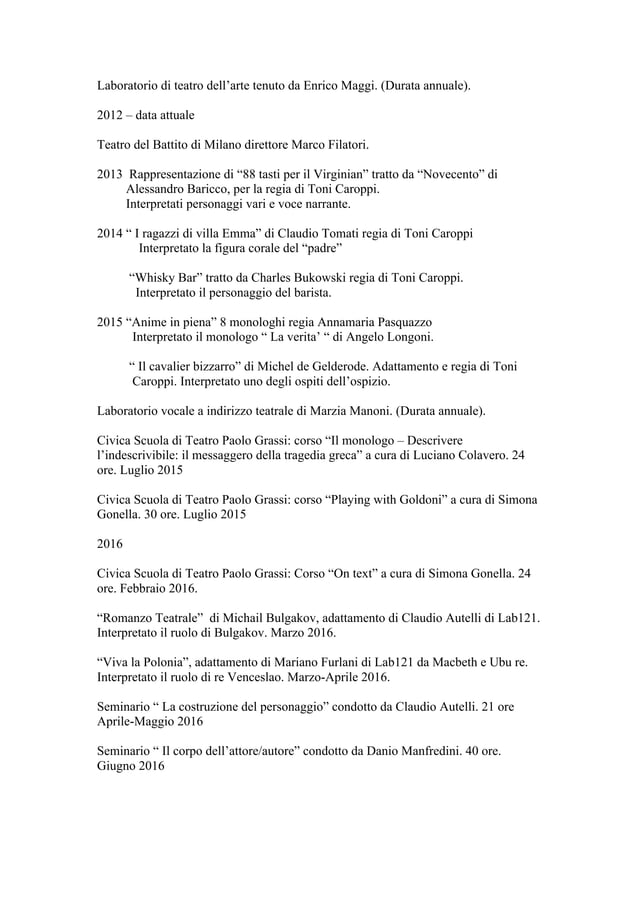 Curriculum Attore Maurizio Panfilo con foto | PDF