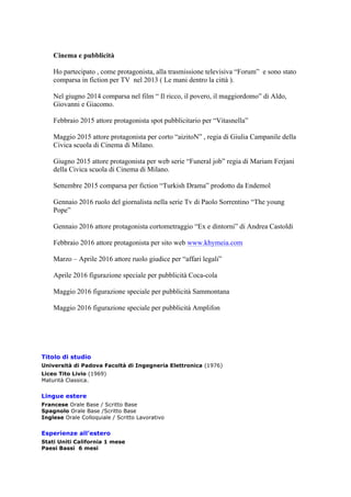 Curriculum Attore Maurizio Panfilo con foto | PDF