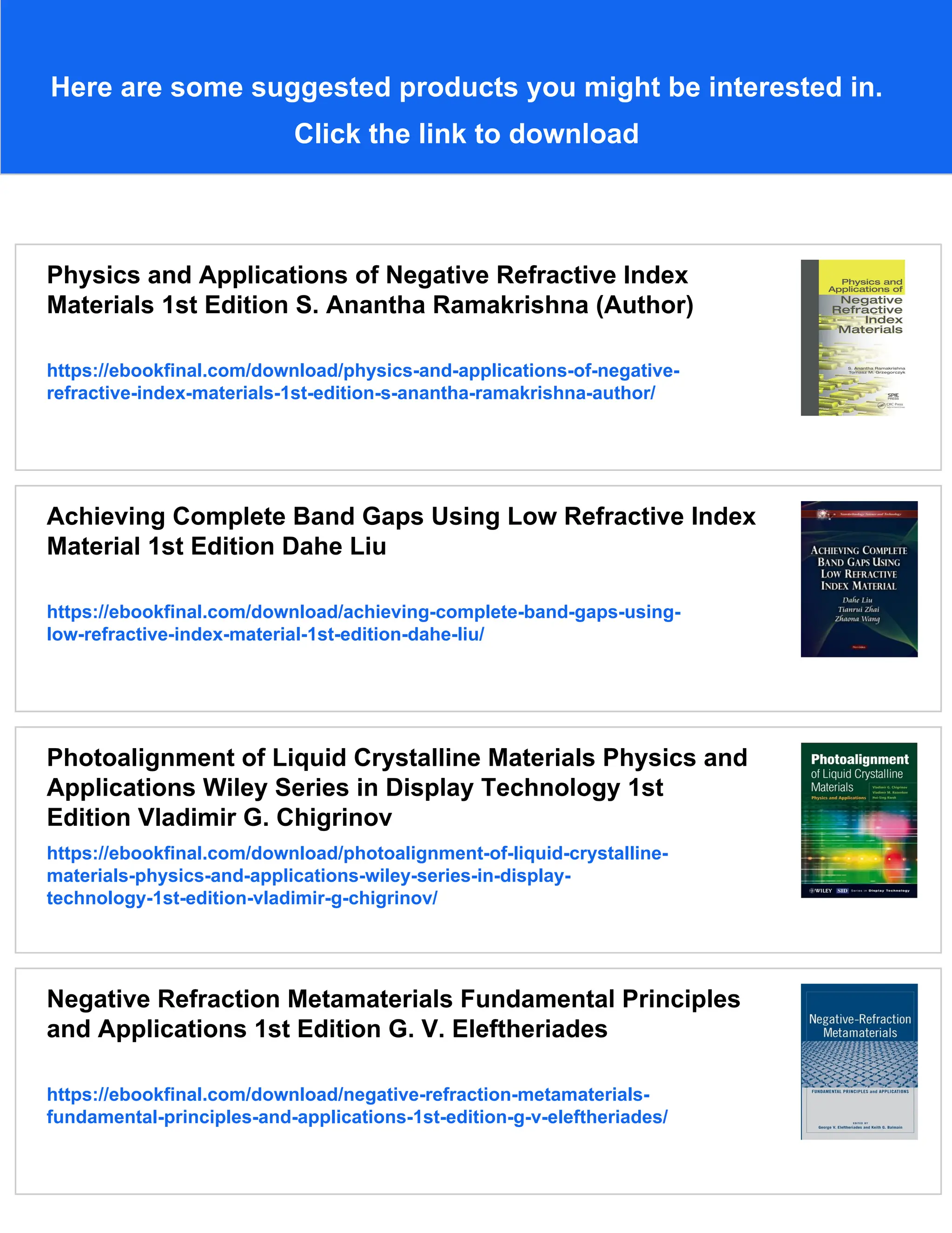 Physics and Applications of Negative Refractive Index Materials 1st ...