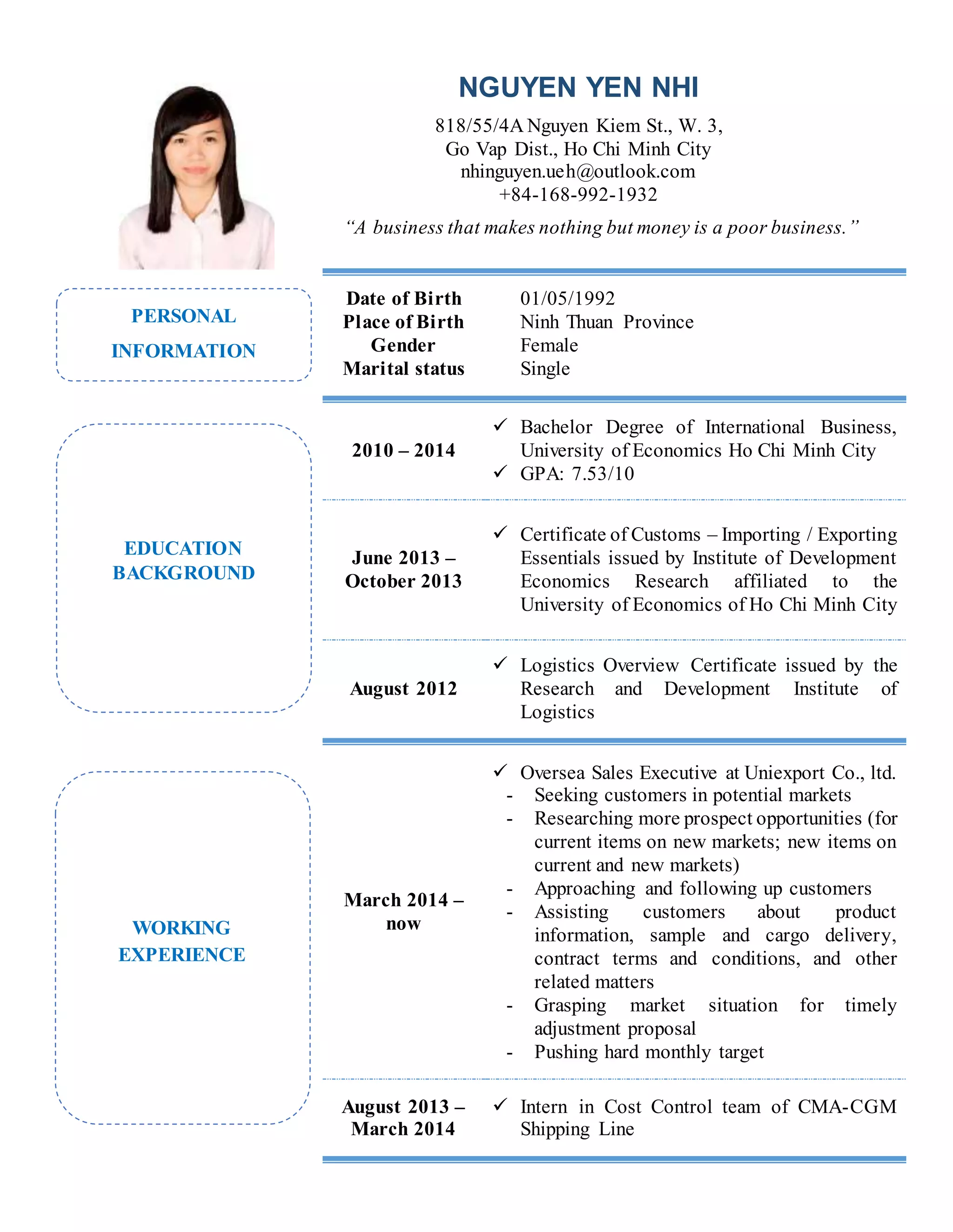 Nhi Nguyen's CV | DOCX | Business | Business and Finance