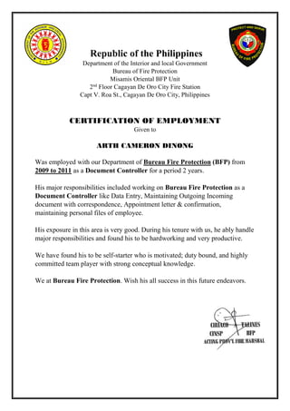 BFP-Certification-Document Controller | PDF