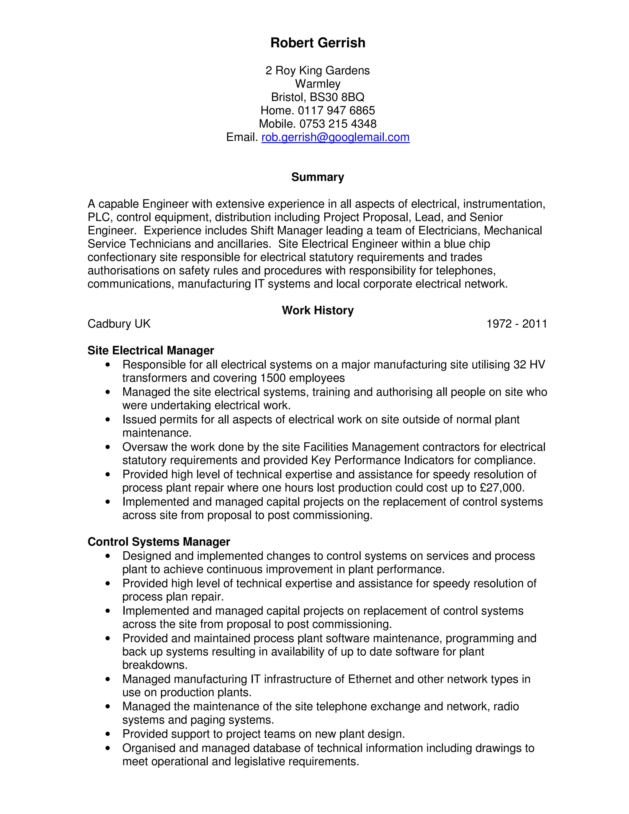 Robert Gerrish CV | PDF