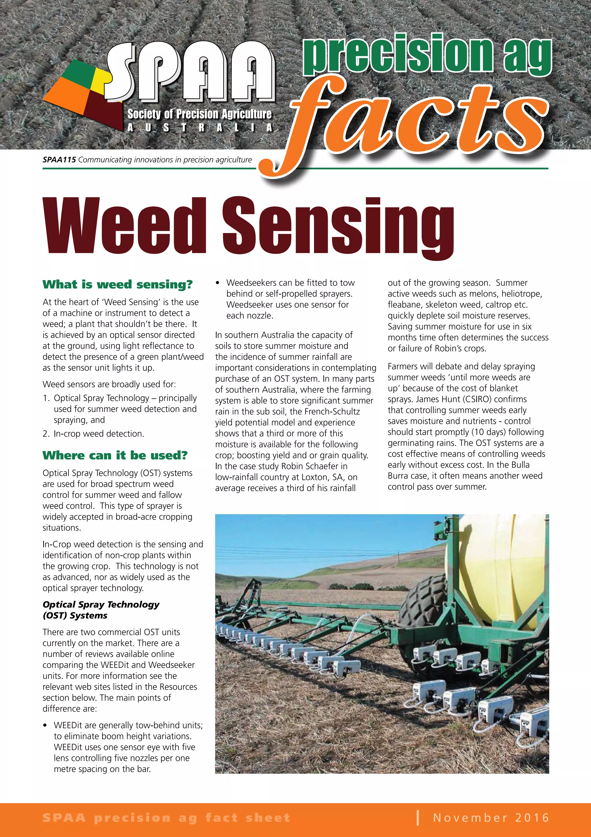Weed Sensing SPAA Precision Agriculture Factsheet 2016 | PDF