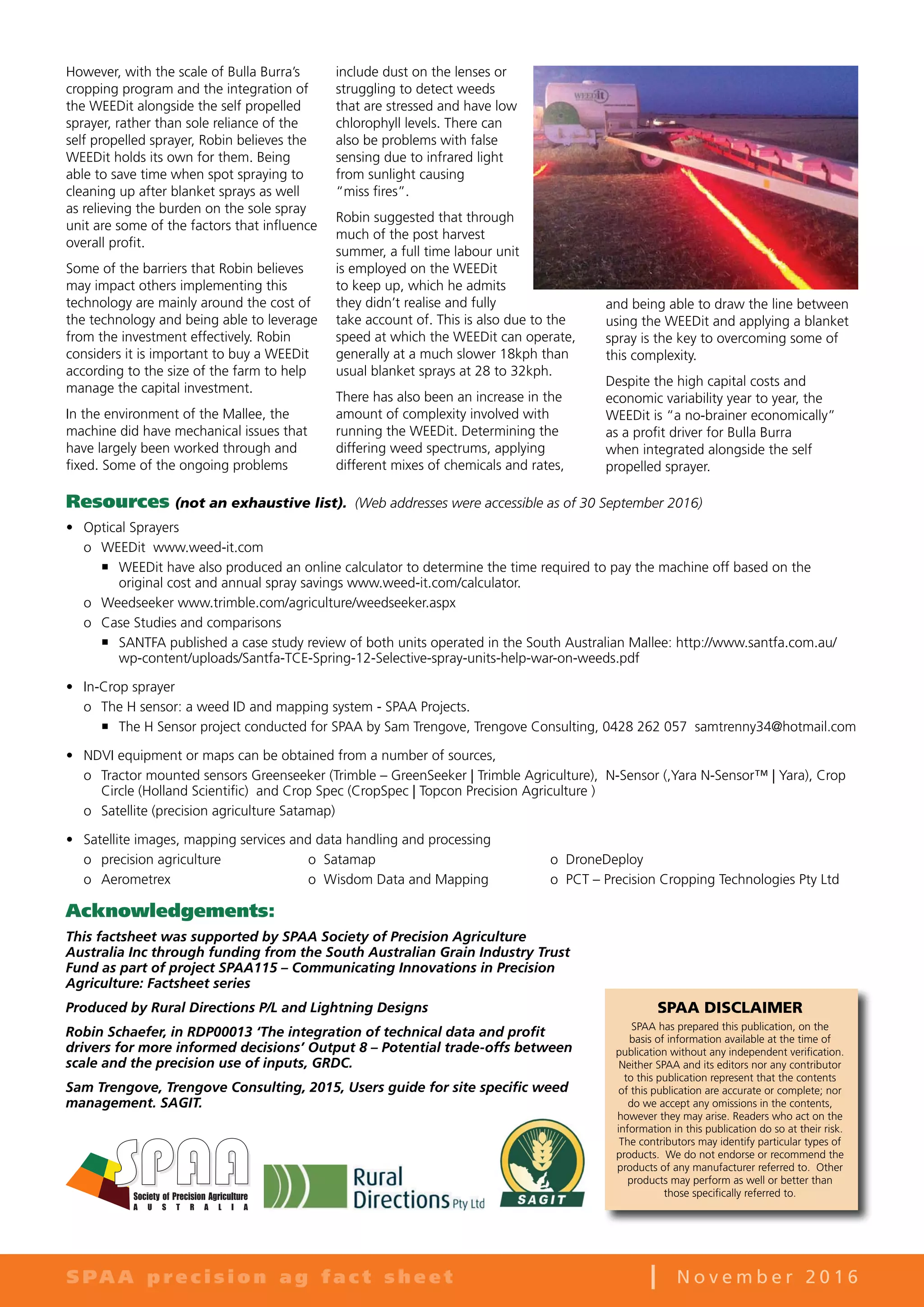 Weed Sensing SPAA Precision Agriculture Factsheet 2016 | PDF