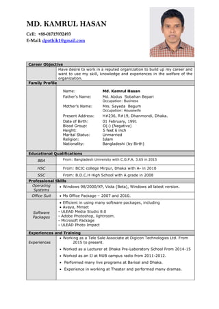 Resume of Hasan | PDF