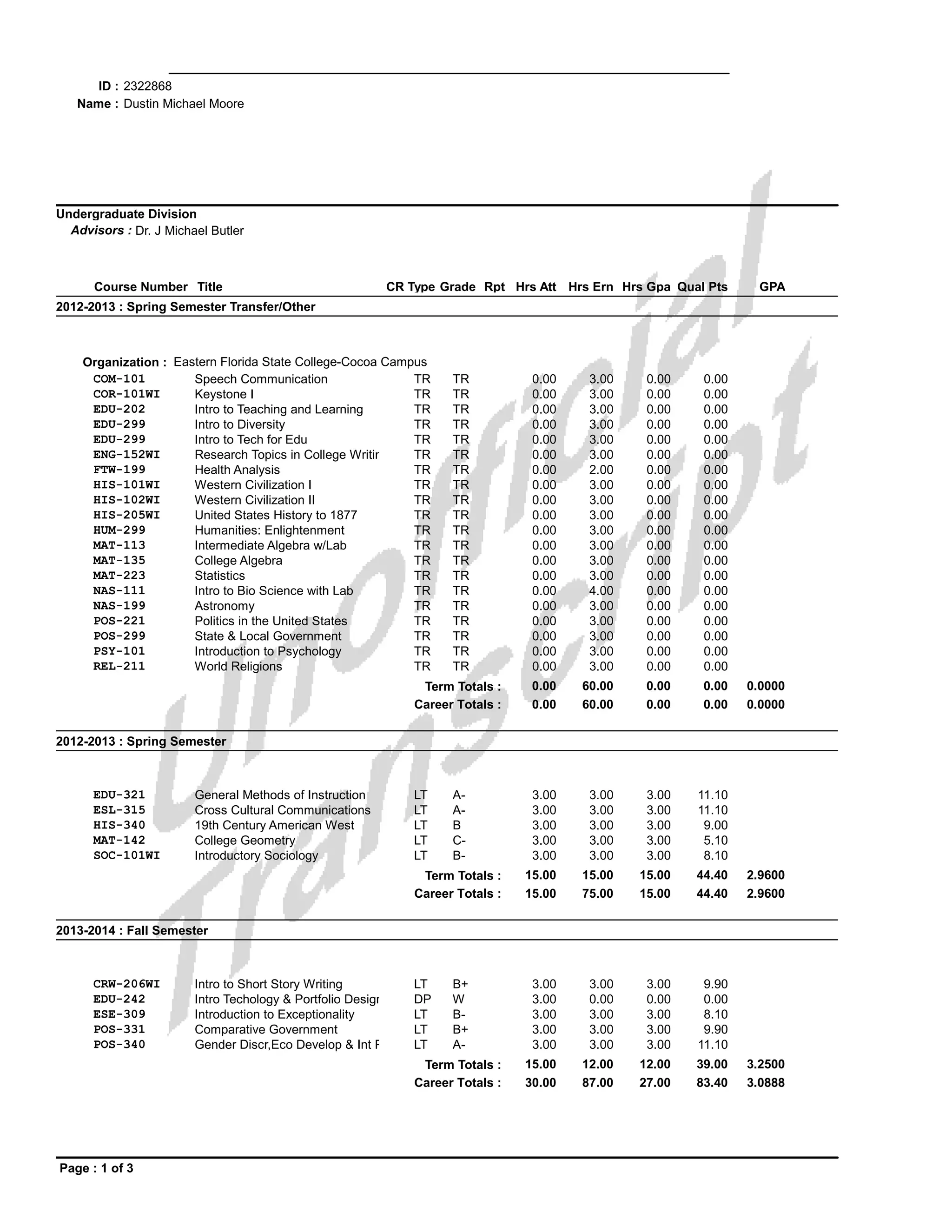 Unofficial Transcript | PDF