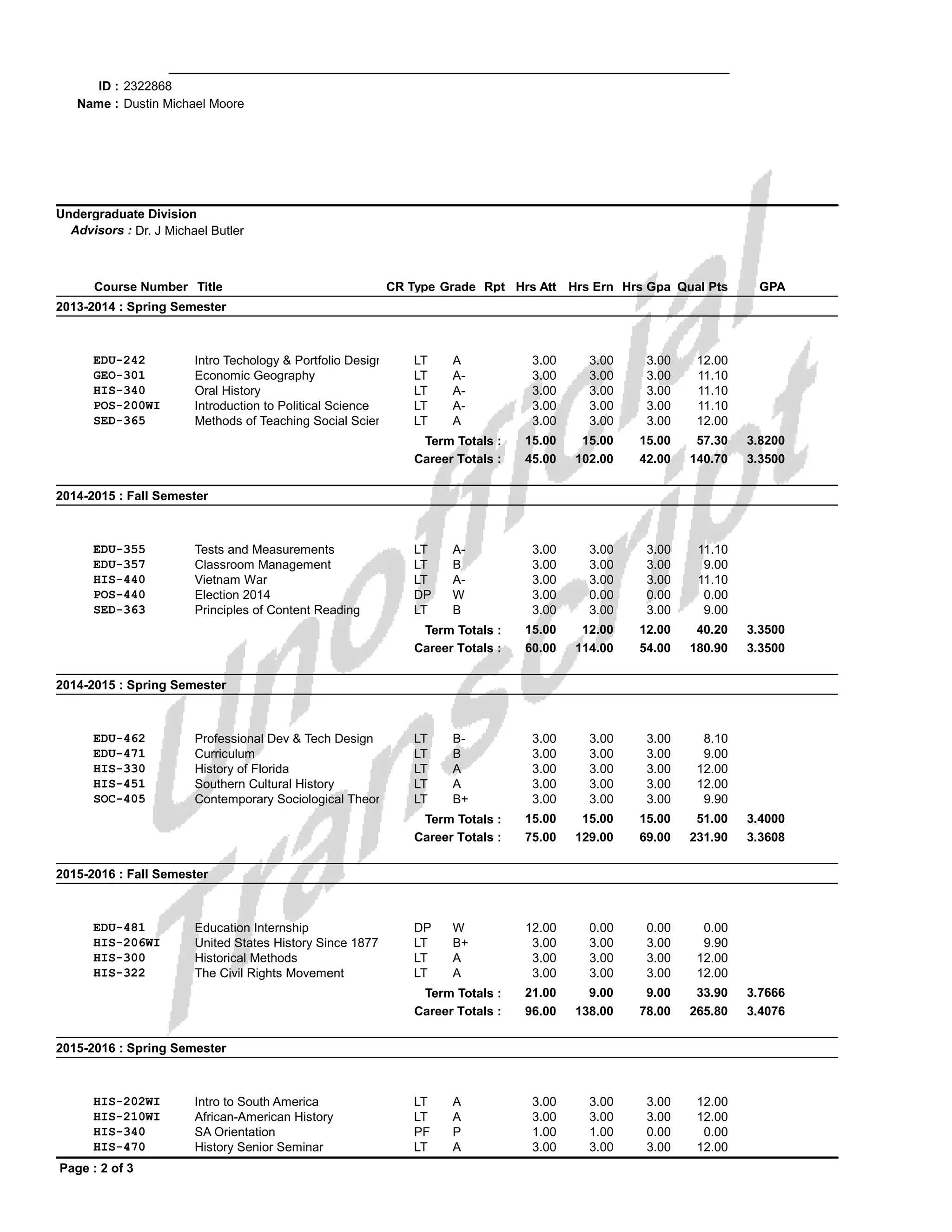 Unofficial Transcript | PDF
